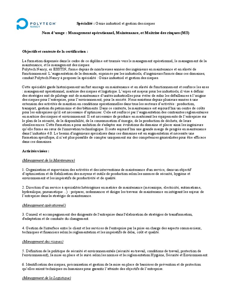 Reference de Formation M3 Polytech Nancy M3 | PDF