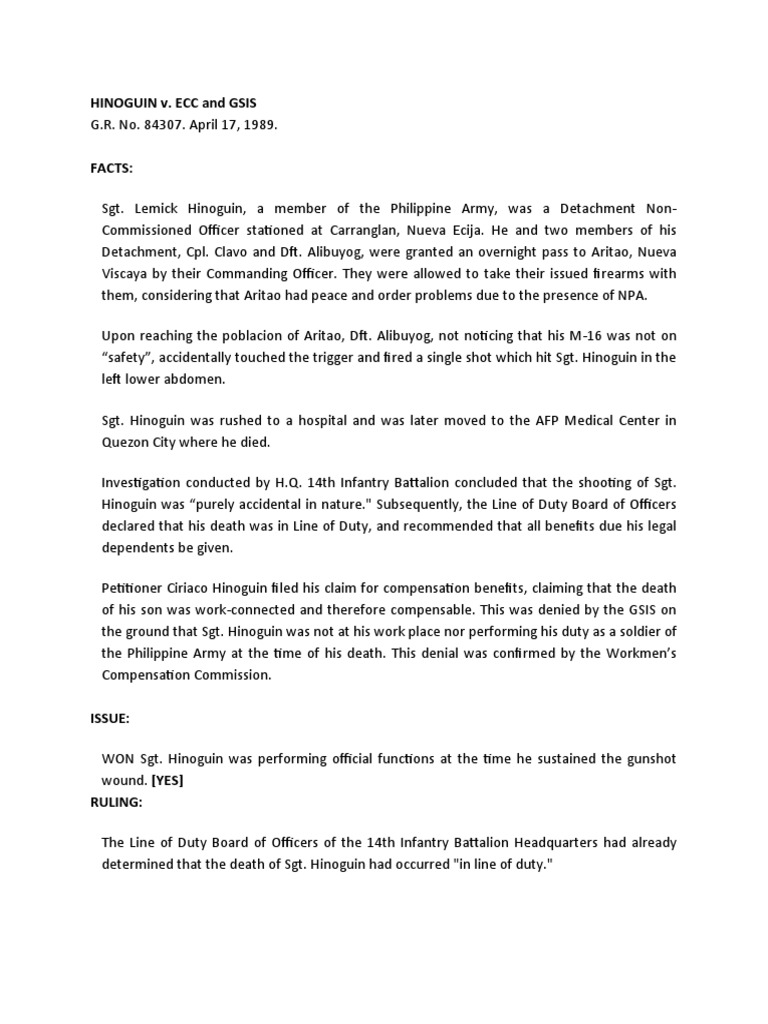 HINOGUIN V ECC and GSIS | PDF | Military Justice | Military