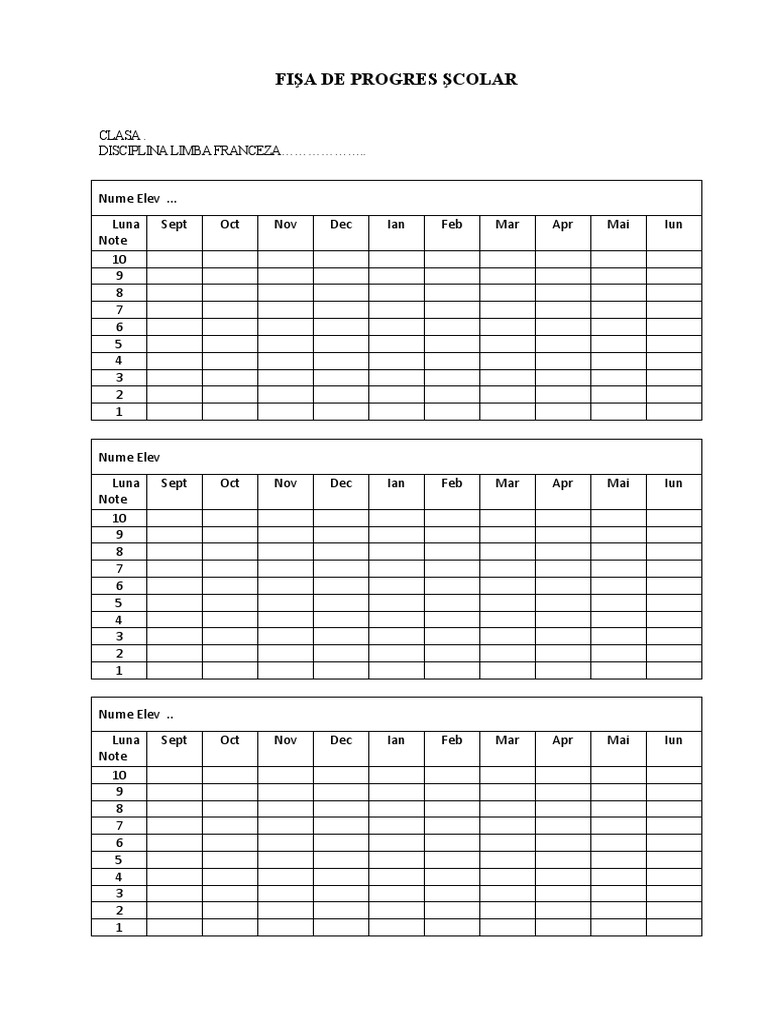 Fisa Progres Scolar 1 | PDF