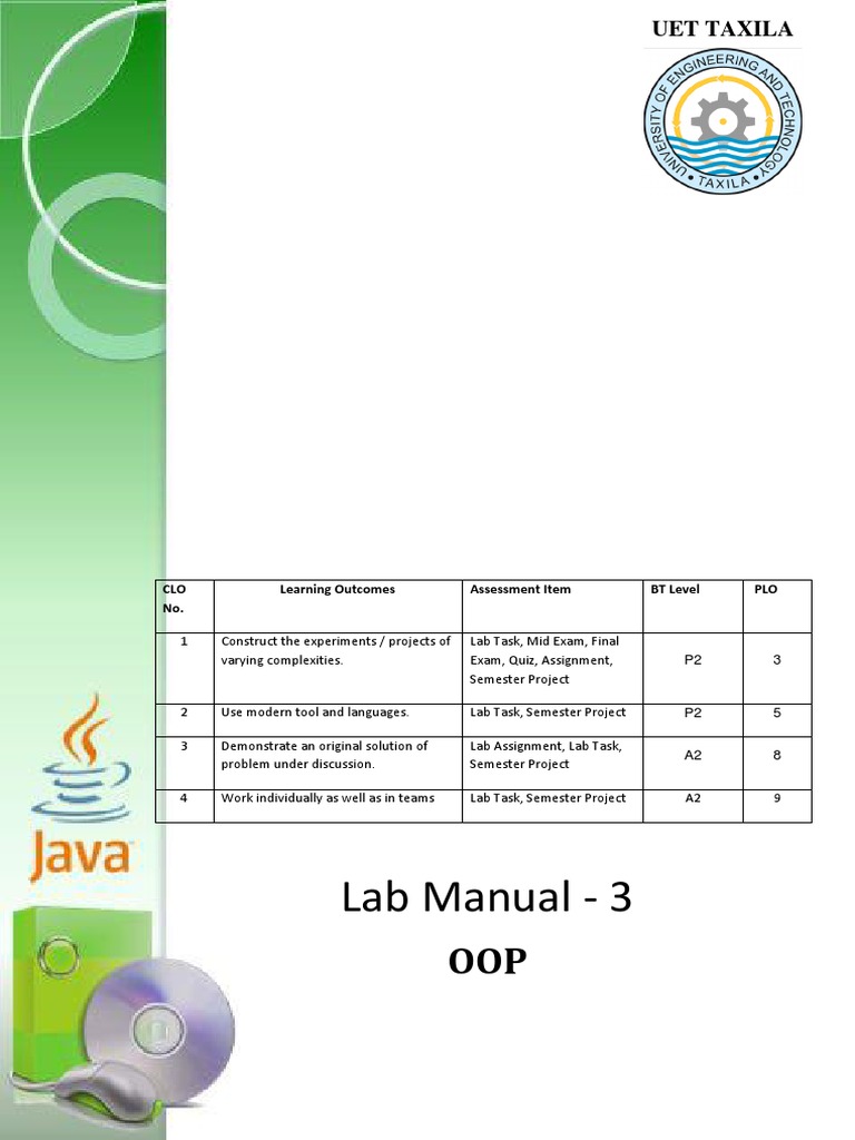 Lab Manual - 3: CLO No. Learning Outcomes Assessment Item BT Level PLO | PDF | Integer (Computer ...
