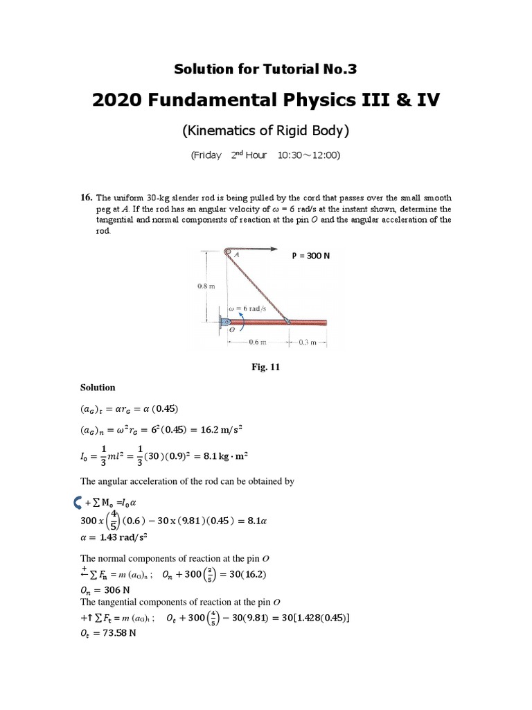 Solution Tutorial No 3 Kinematics Of Rigid Body Pdf Rotation Around A Fixed Axis Kinematics 