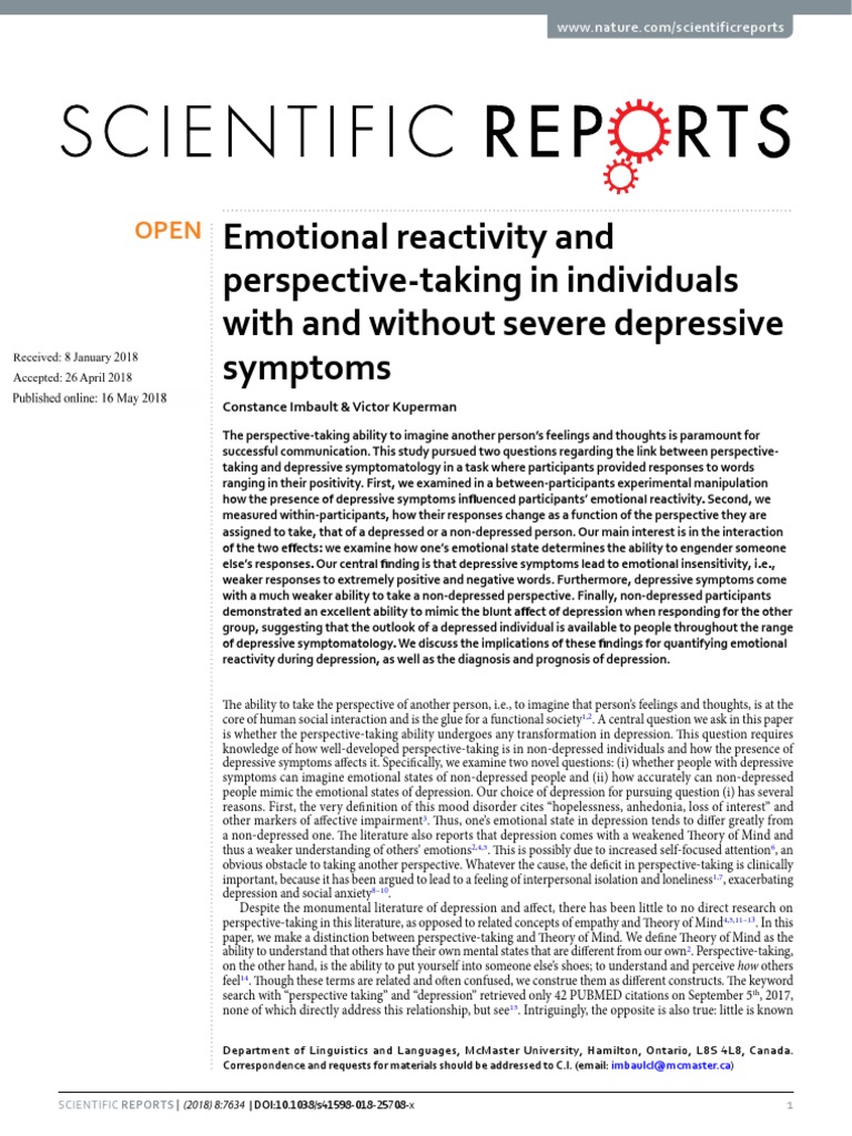 Emotional Reactivity and Perspective-Taking in Individuals With and ...