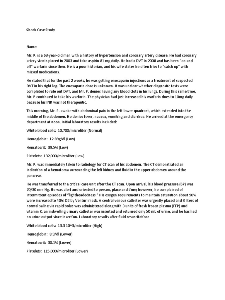 Shock Case Study | PDF | Shock (Circulatory) | Blood