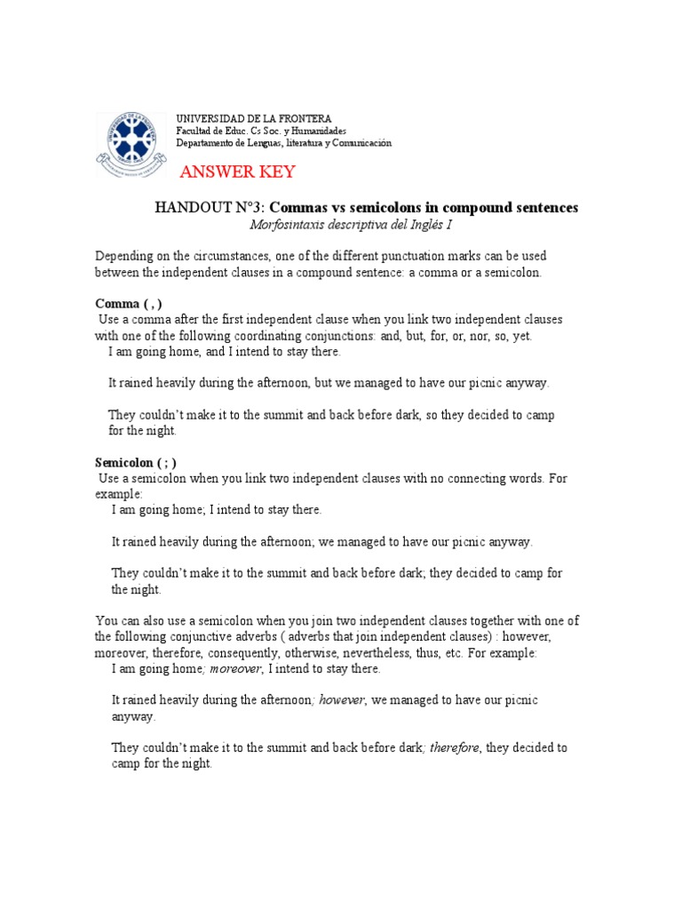 Commas vs Semicolons in Sentences | PDF | Comma | Orthography