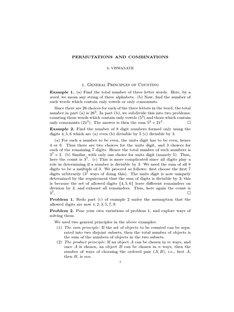 Permutations And Combinations Understanding Counting Principles Through Examples Of