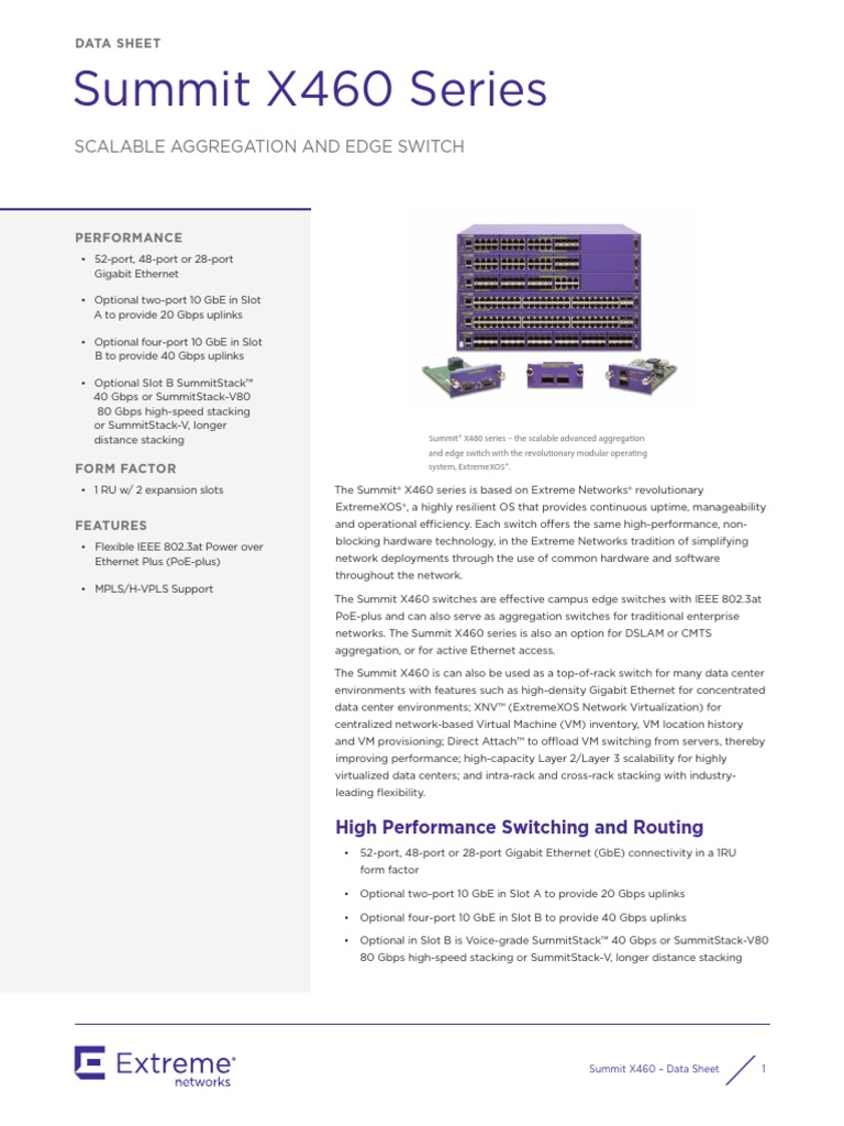 Summit X460 Series: Scalable Aggregation and Edge Switch | PDF ...