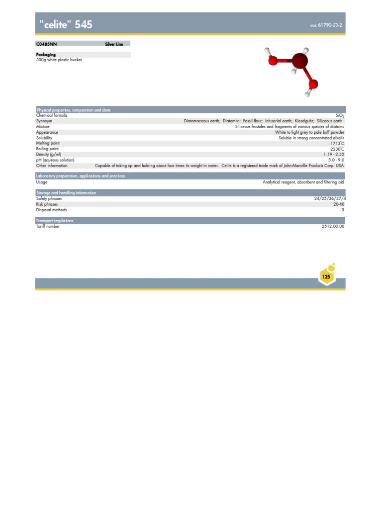 "Celite" 545: Physical Properties, Composition and Data | PDF ...