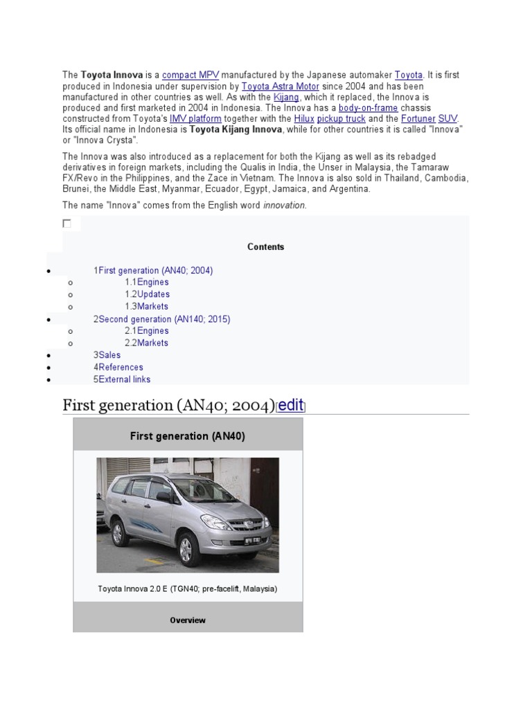 Toyota Innova | PDF | Car | Automotive Technologies