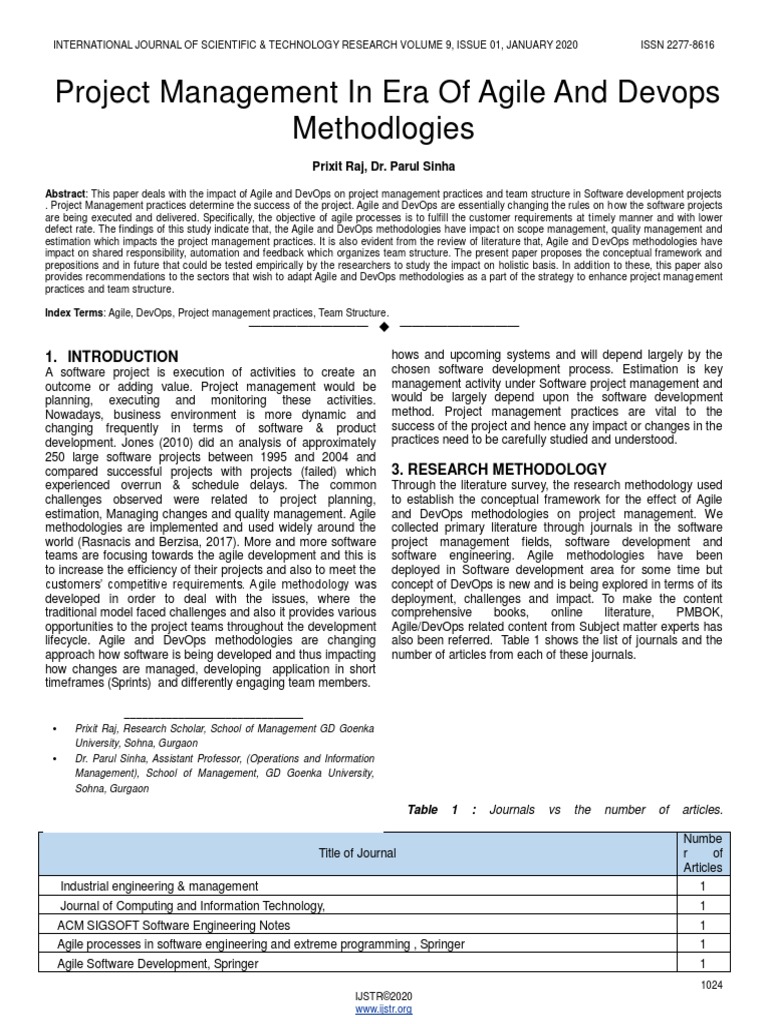 Project Management in Era of Agile and Devops Methodlogies: Prixit Raj, Dr. Parul Sinha | PDF ...