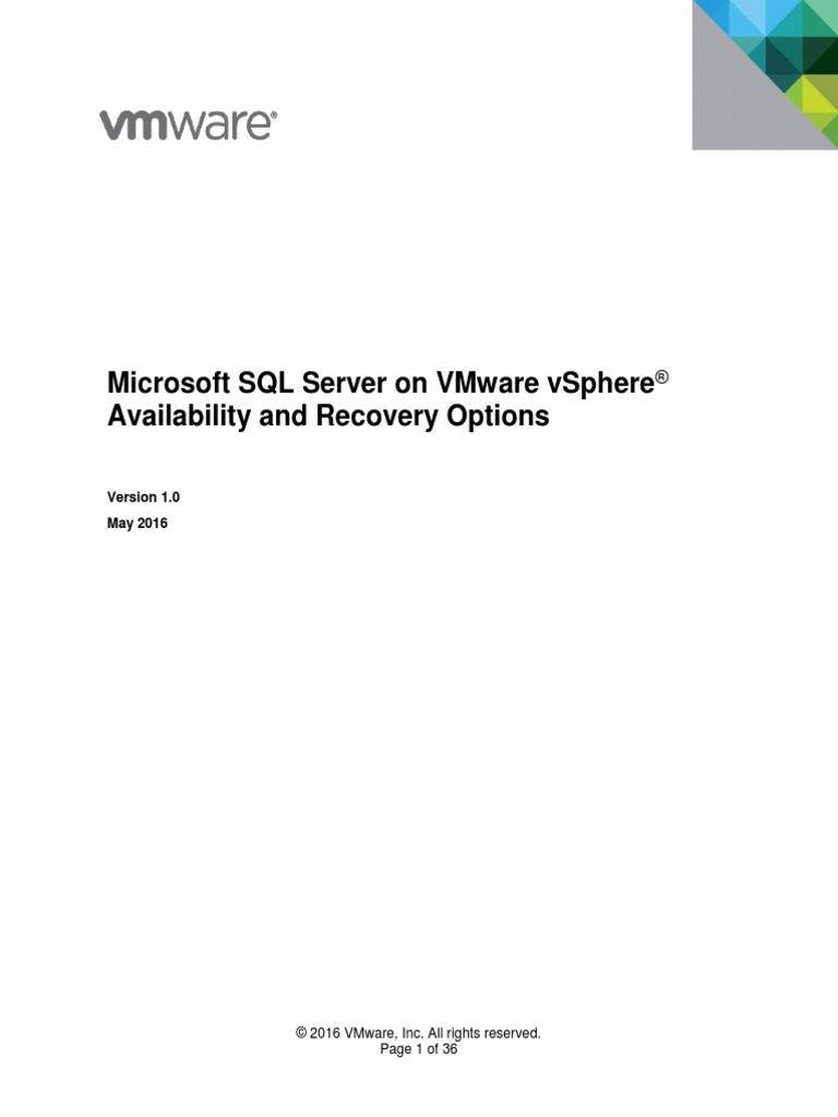 SQL Server On Vmware Availability and Recovery Options | PDF | V Mware ...