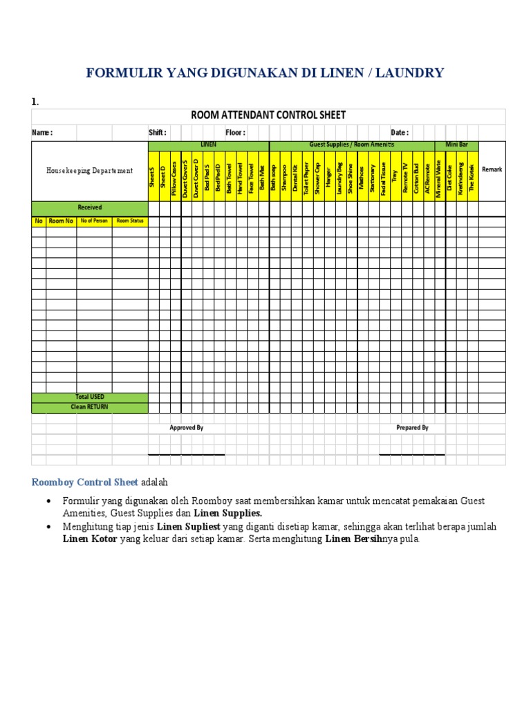 Formulir Yang Digunakan Di Linen Laundry | PDF