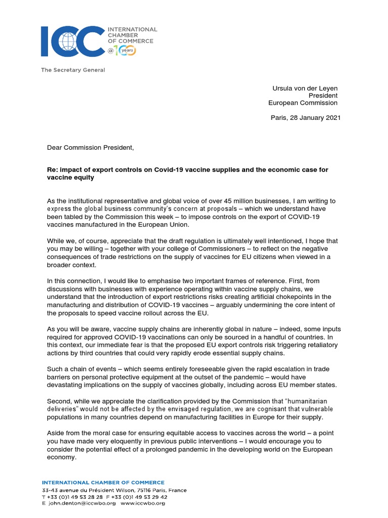 ICC Letter To EU Commissioner - The Economic Case For Global ...
