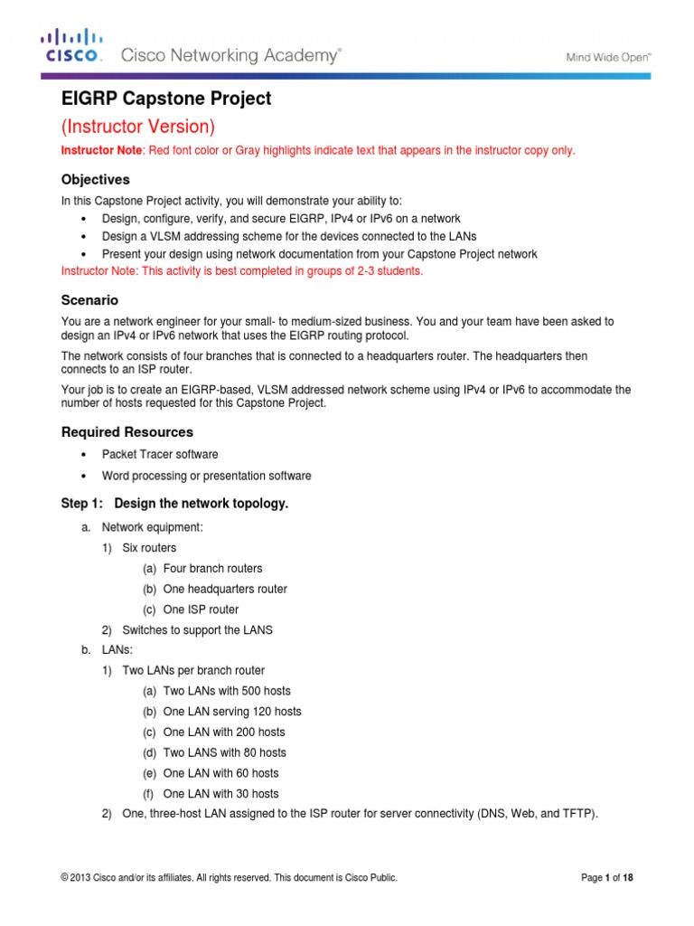 9.3.1.2 EIGRP Capstone Project Instructions IG | PDF | Computer Network | I Pv6