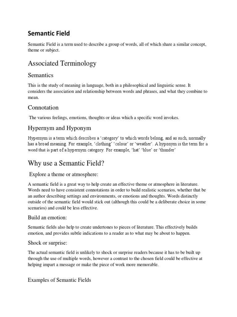 Semantic Field: Associated Terminology | PDF | Linguistics | Cognitive ...