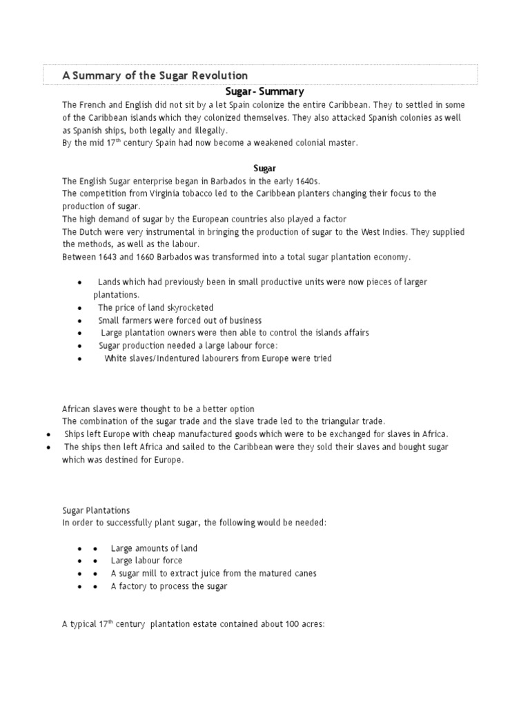 A Summary of The Sugar Revolution | PDF | Slavery | Plantation