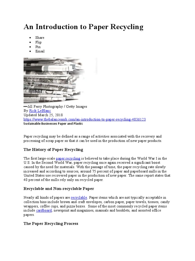 An Introduction To Paper Recycling | PDF | Pulp (Paper) | Recycling