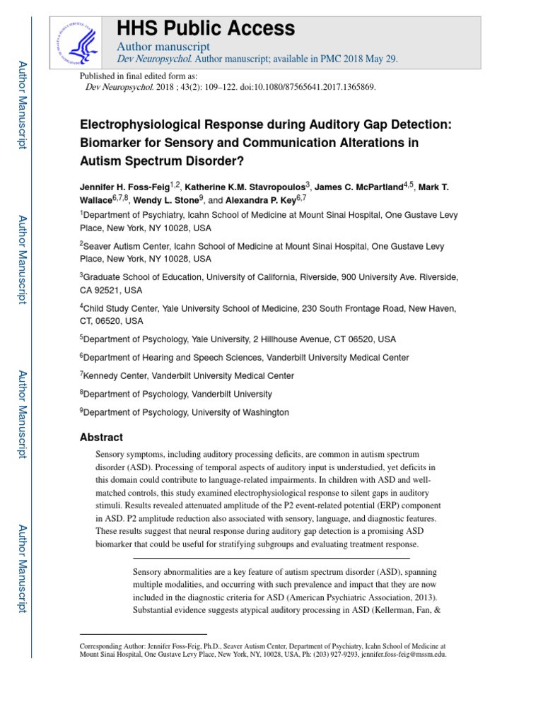 Foss-Feig, 2018 ERP Biomarcador Auditivo Temprano para Autismo. | PDF ...