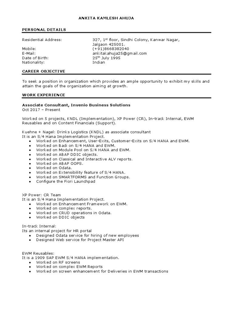 SAP Consultant Resume: Ankita Ahuja | PDF | Information Technology | Software