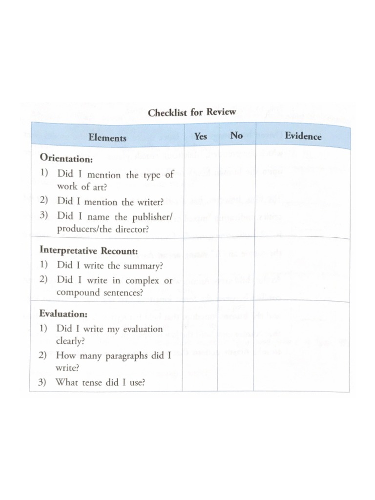 Checklist For Review Text | PDF
