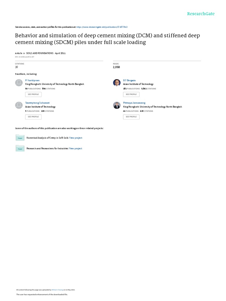 Behavior and Simulation of Deep Cement Mixing (DCM) and Stiffened Deep ...