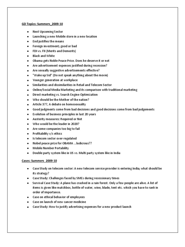 GD Topics - FMS | Download Free PDF | Advertising | Retail