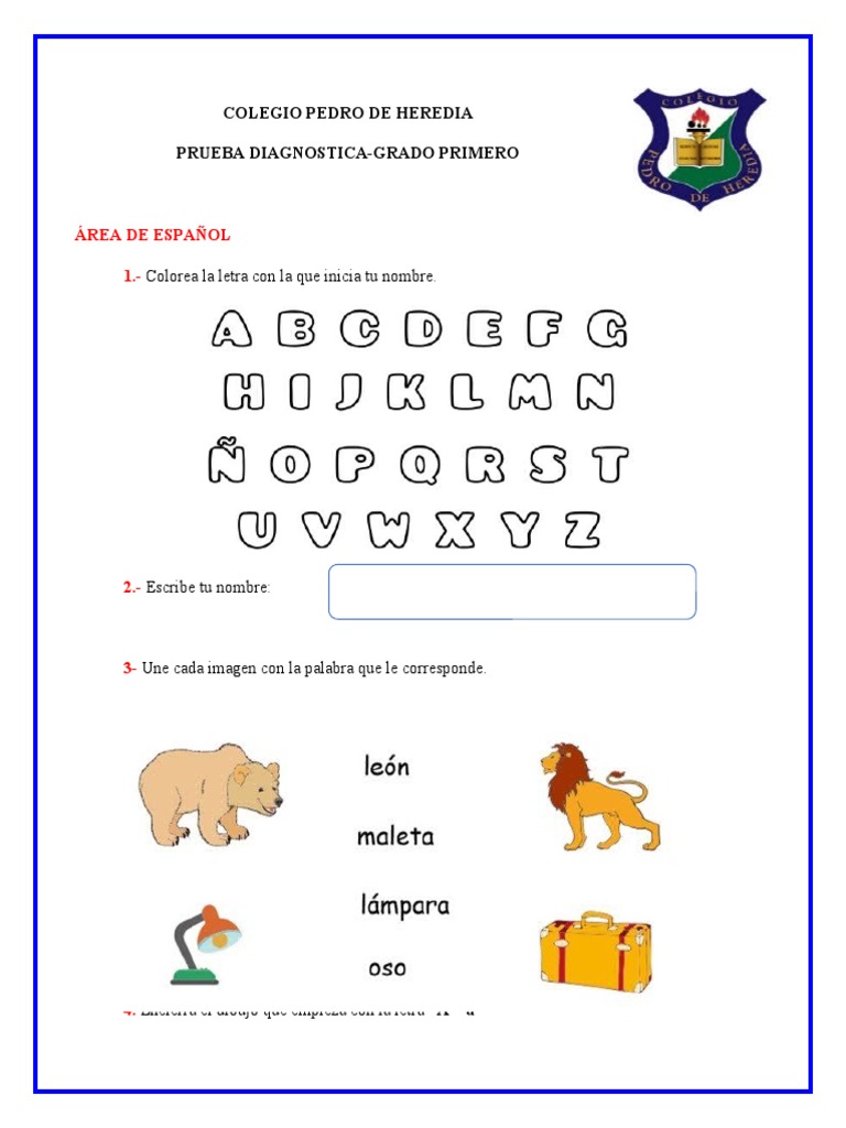 Prueba Diagnóstica Español 1er Grado | PDF