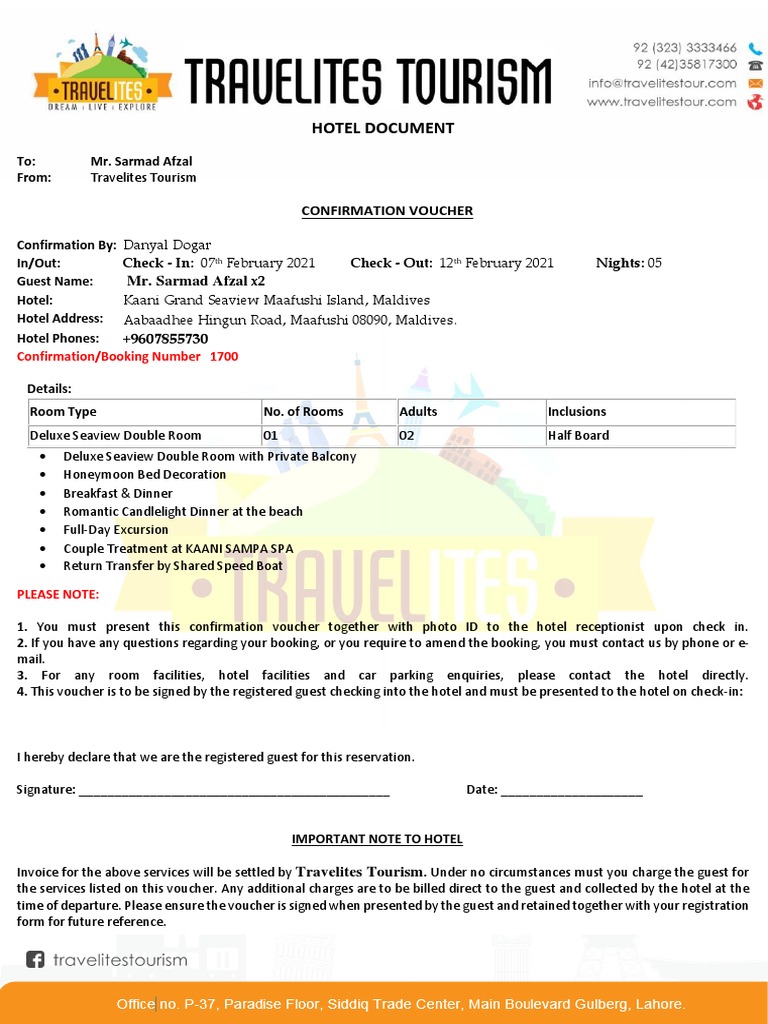 Hotel Document: Confirmation Voucher | PDF