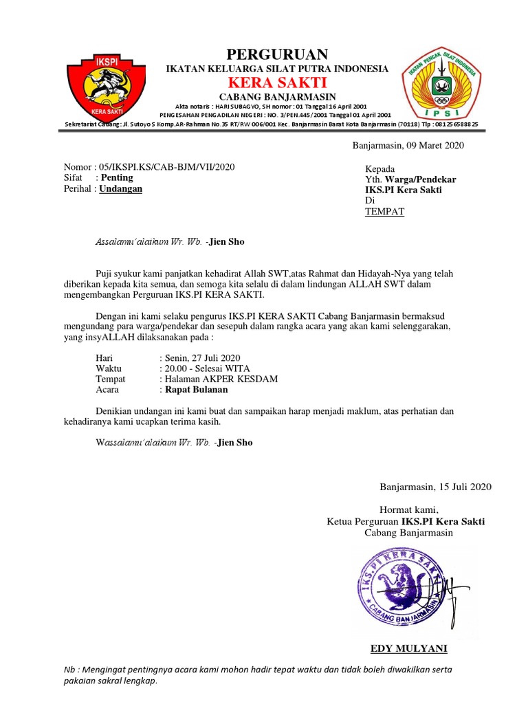 Undangan IKS - PI KERA SAKTI Banjarmasin | PDF