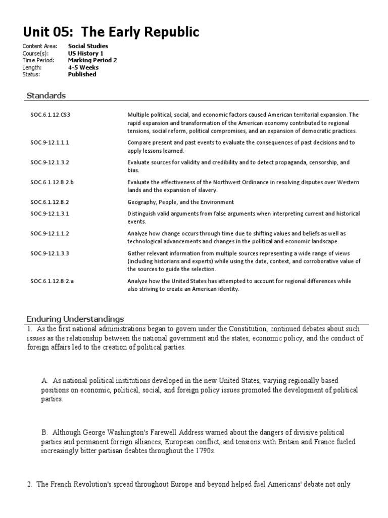 Early Republic Unit Guide Packet | PDF | Thomas Jefferson | Politics Of ...