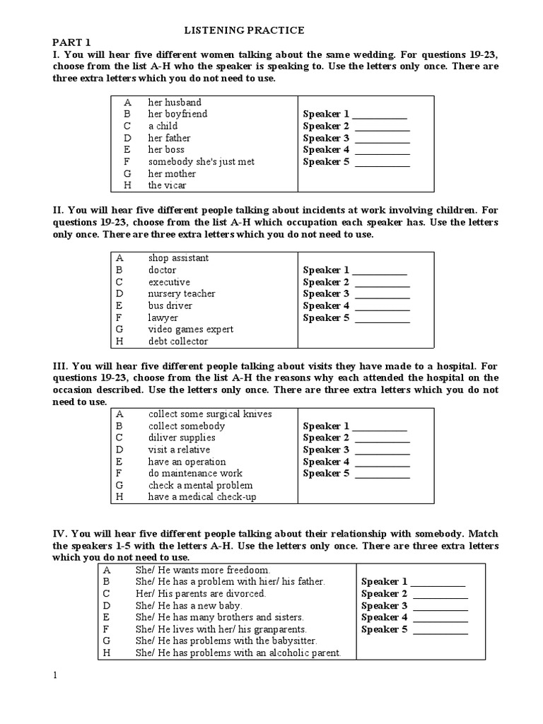 Listening Practice For The First Semester 2020 | PDF