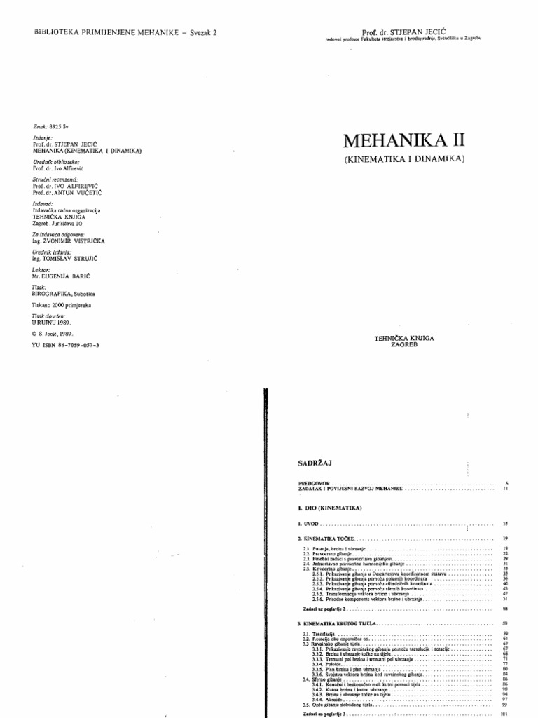 Jecić - Mehanika 2 (Kinematika I Dinamika) - 1989 | PDF
