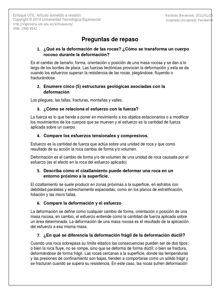 Preguntas de Repaso Capitulo 10 PDF | PDF | Falla (geología) | Estrato