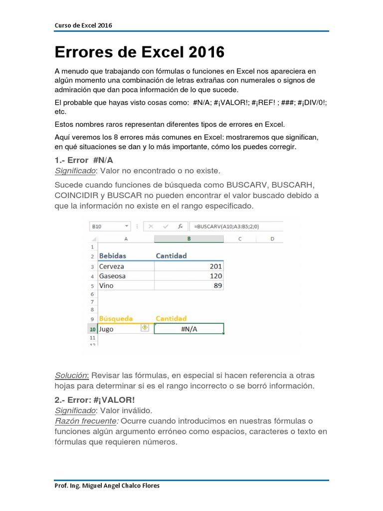 Errores Comunes en Excel 2016 | PDF