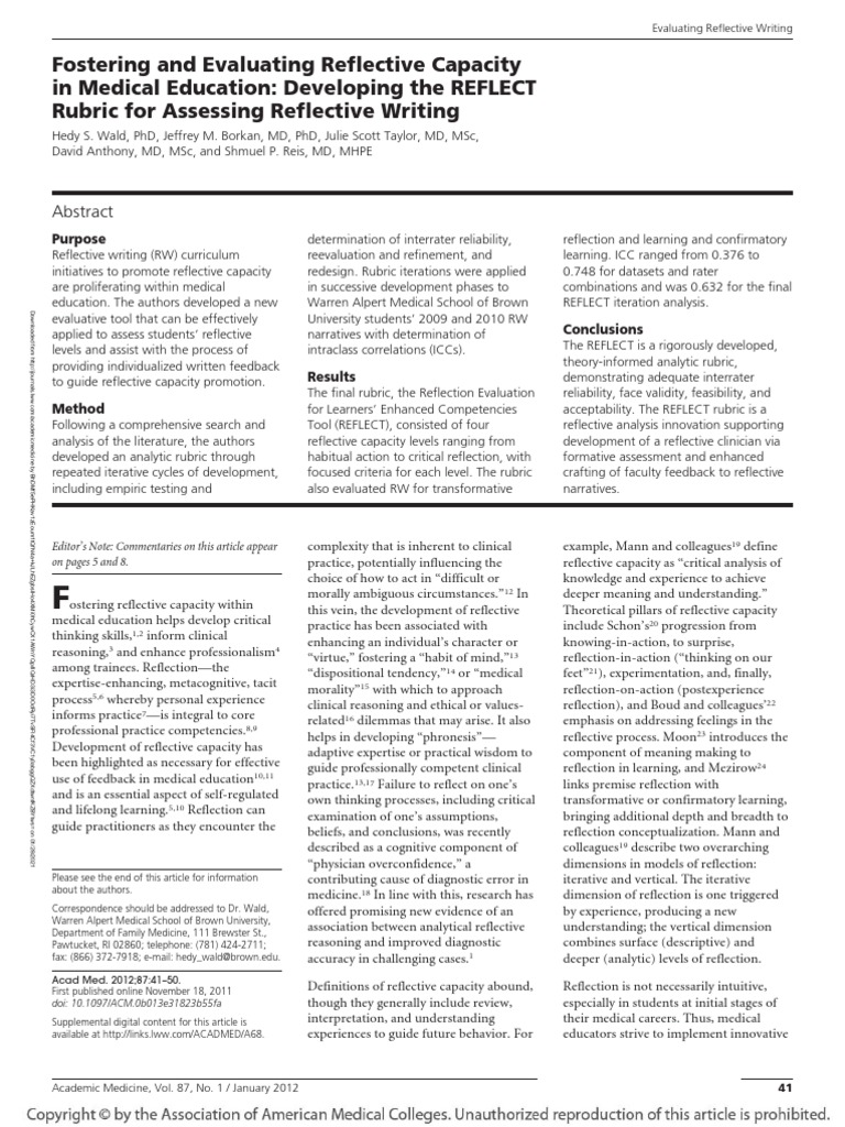 Fostering and Evaluating Reflective Capacity in Medical Education ...