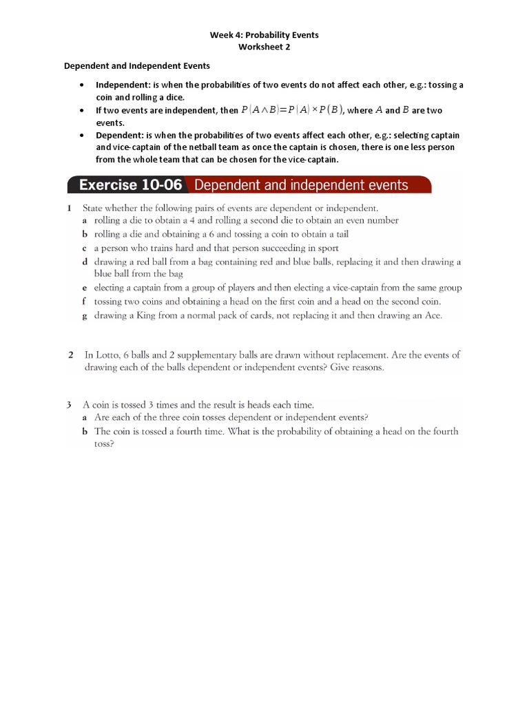 Independent and Dependent Events Worksheet | PDF | Teaching Methods ...