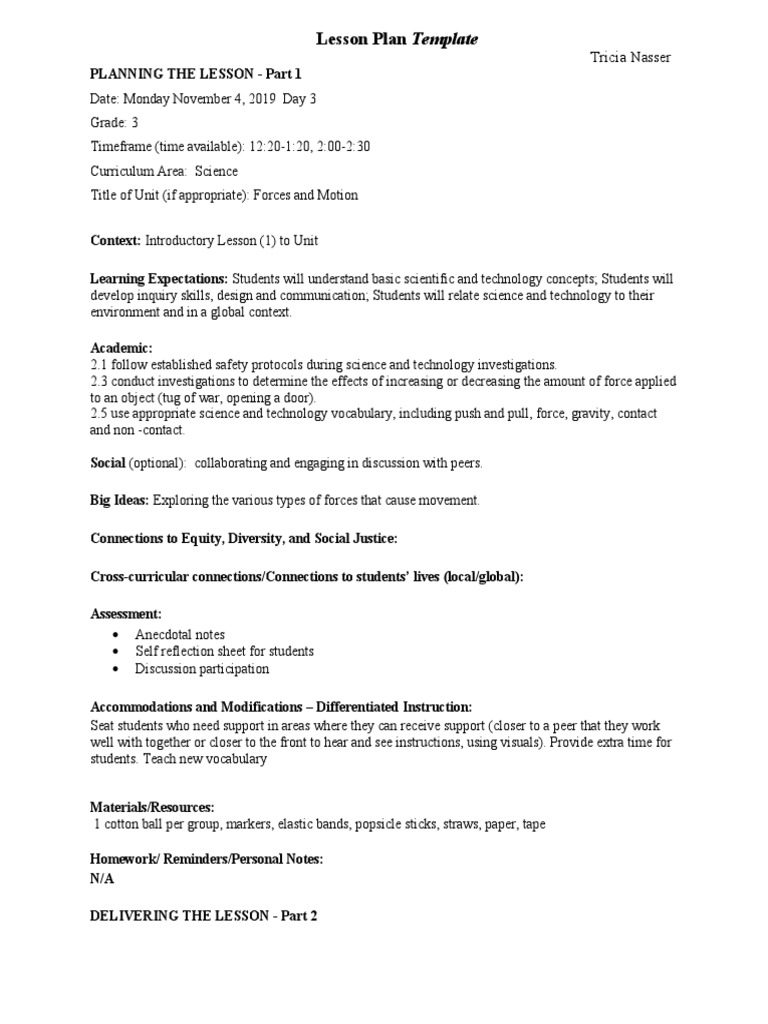 Force and Motion Lesson Plan 1 | PDF | Experiment | Lesson Plan