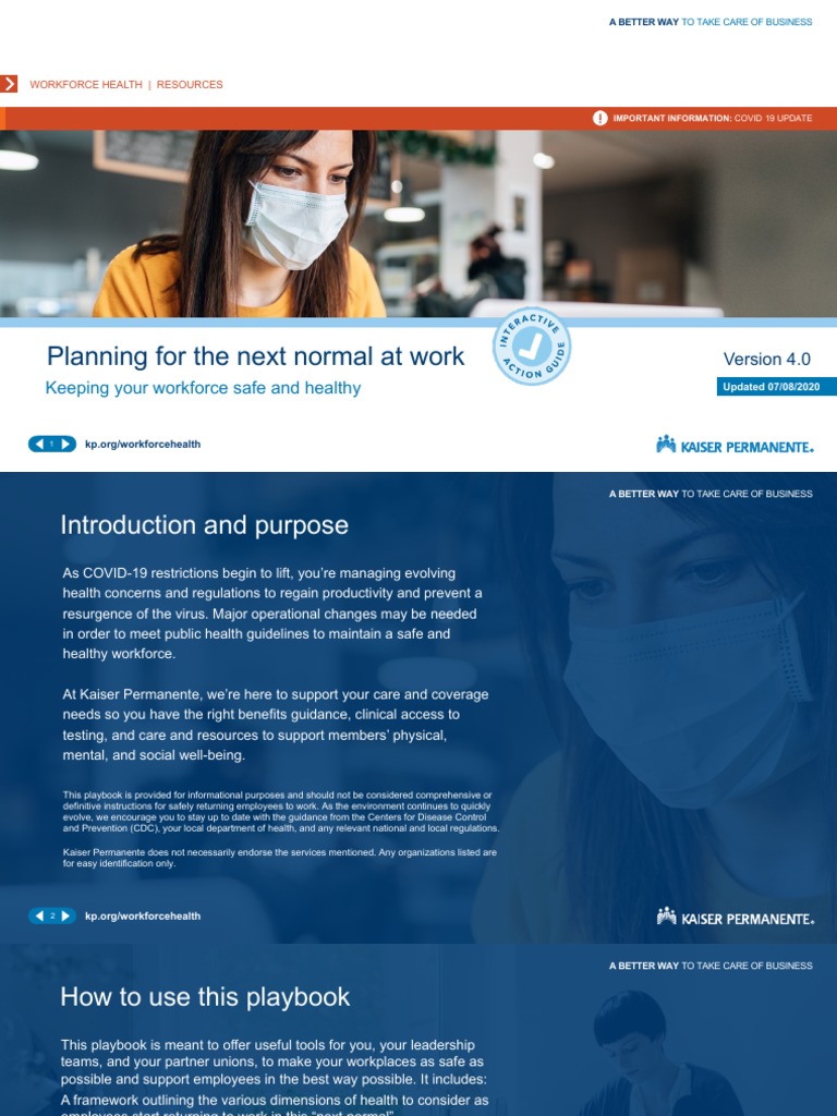 Kaiser Permanente COVID-19-Return-to-Work Playbook | PDF | Occupational ...
