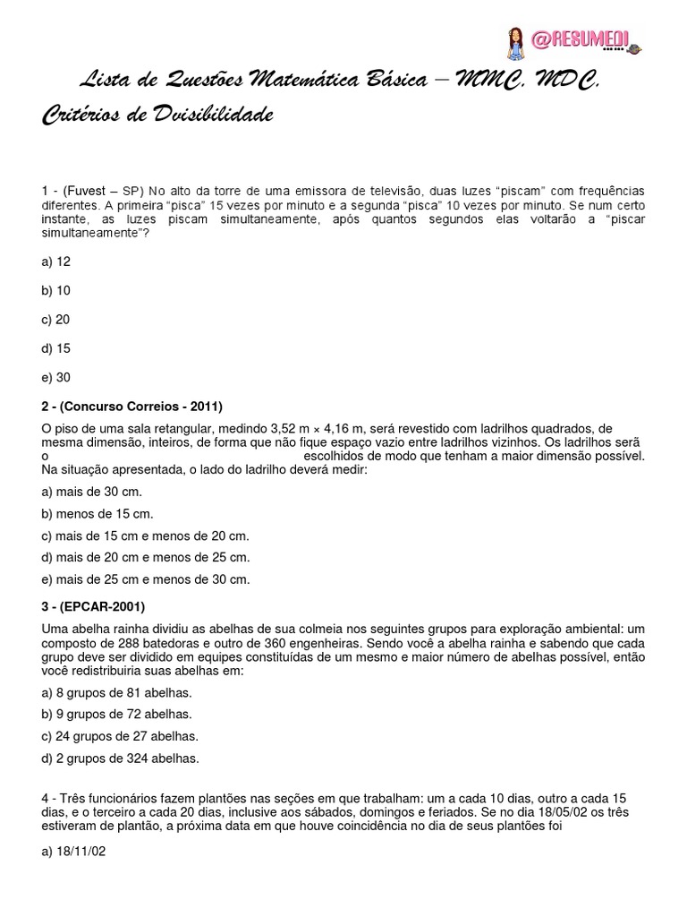 Exercício MMC, MDC e Divisibilidade | PDF