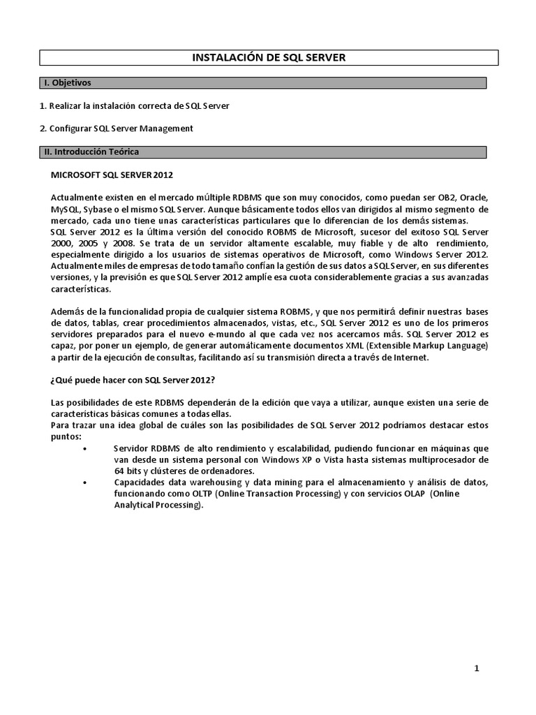 Guía de Instalacion de SQL Server | PDF | Servidor SQL de Microsoft ...