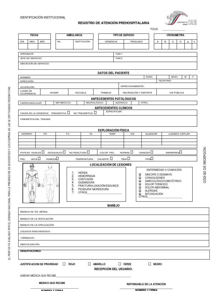 Formato Atencion Prehospitalaria Ssa | PDF | Servicios médicos de emergencia | Emergencias Médicas