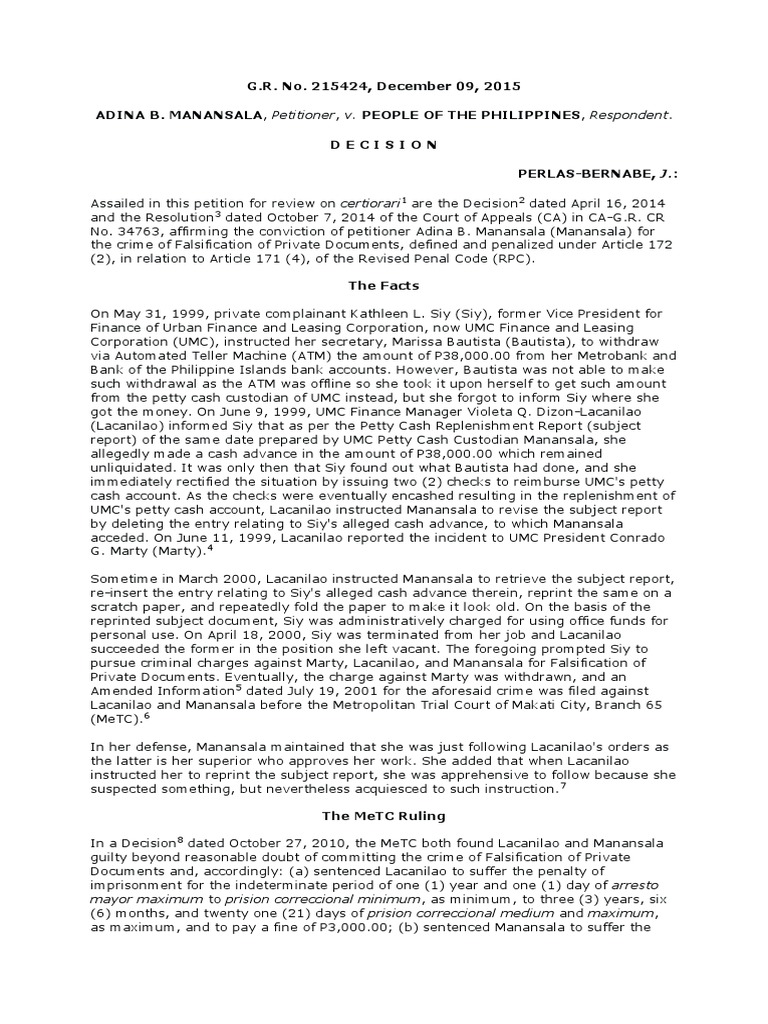 Manansala vs. People | PDF | Falsifiability | Appeal