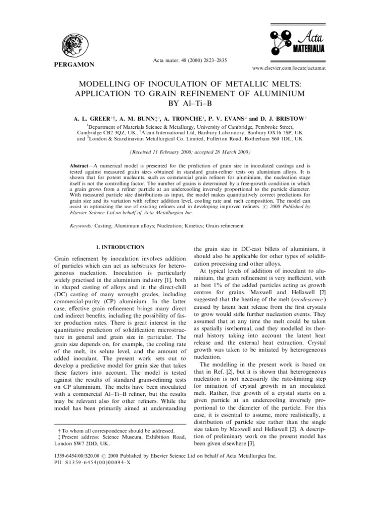 Modelling of Inoculation of Metallic Melts Application To Grain ...