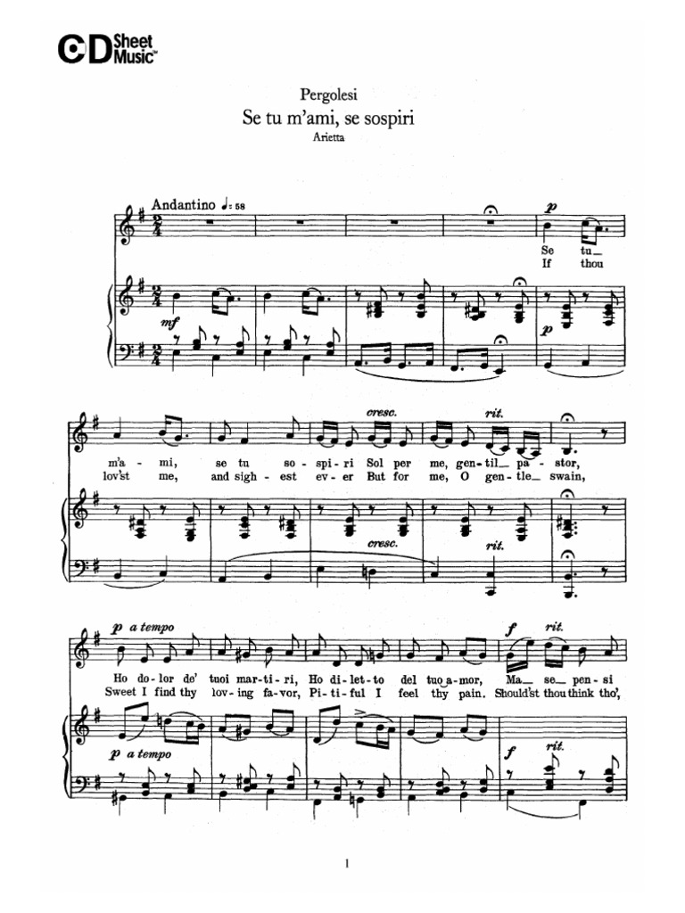 Se Tu Mami Se Sospiri - Pergolesi | PDF