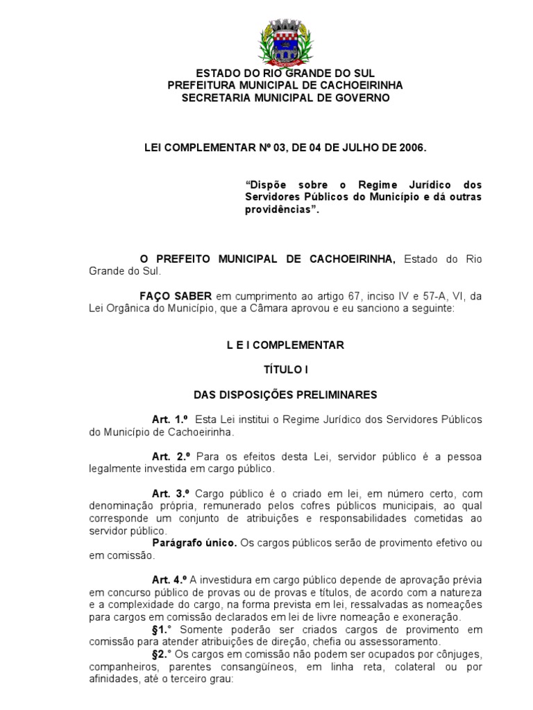 Lei Complementar #03, de 04 de Julho de 2006 | PDF | Estatuto | Expediente