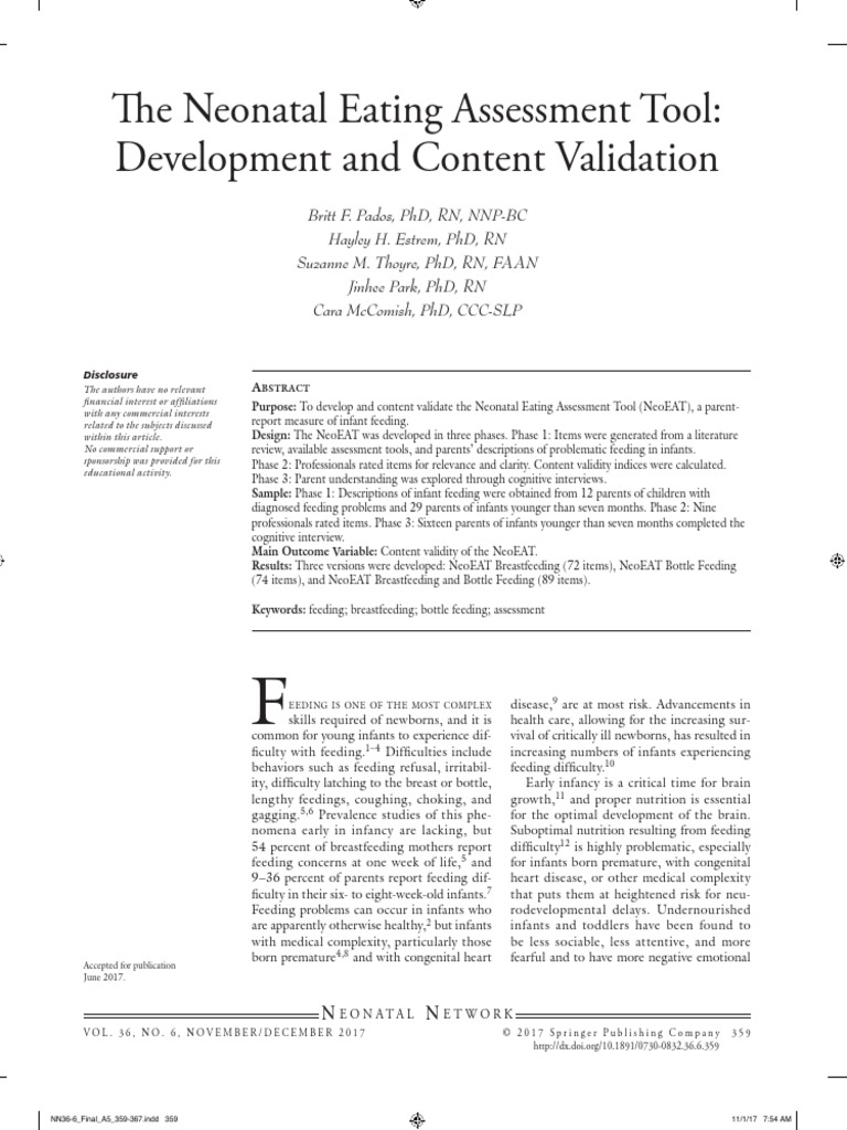 The Neonatal Eating Assessment Tool: Development and Content Validation ...