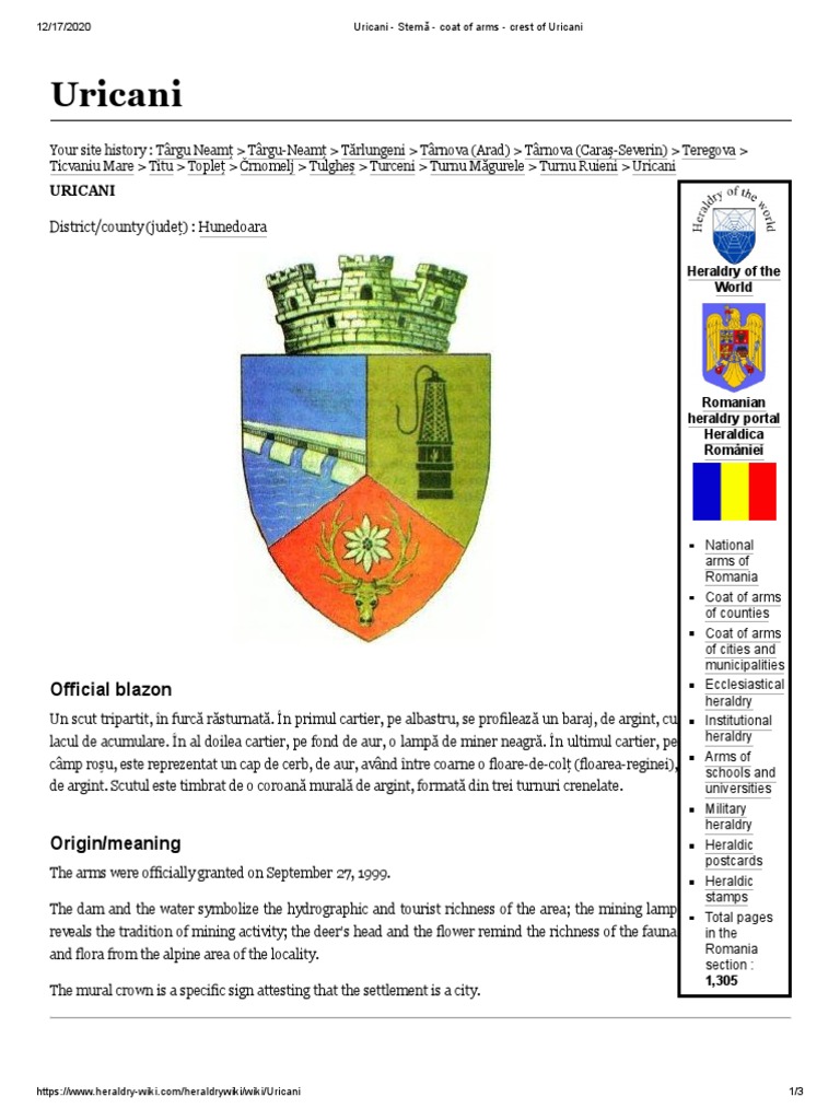 Uricani - Stemă - Coat of Arms - Crest of Uricani | PDF | Heraldry ...