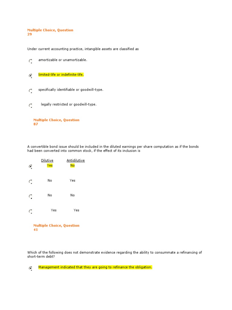 25 Random Accounting Questions | PDF | Goodwill (Accounting) | Bonds ...