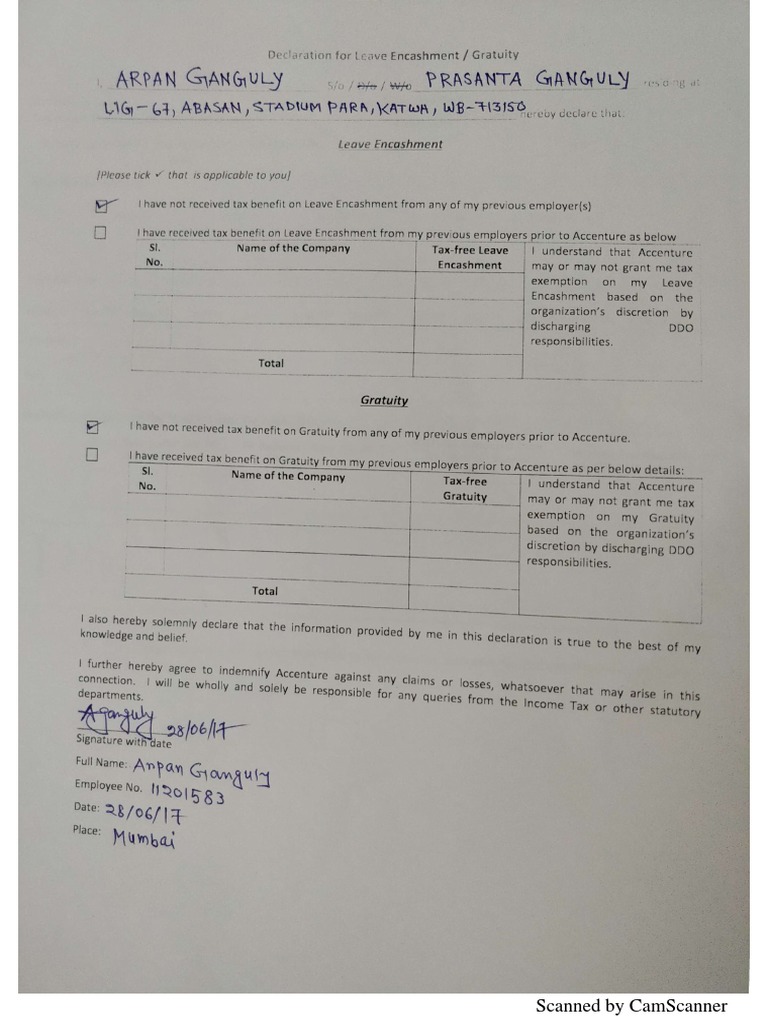 Leave - Gratuity Declaration Form | PDF