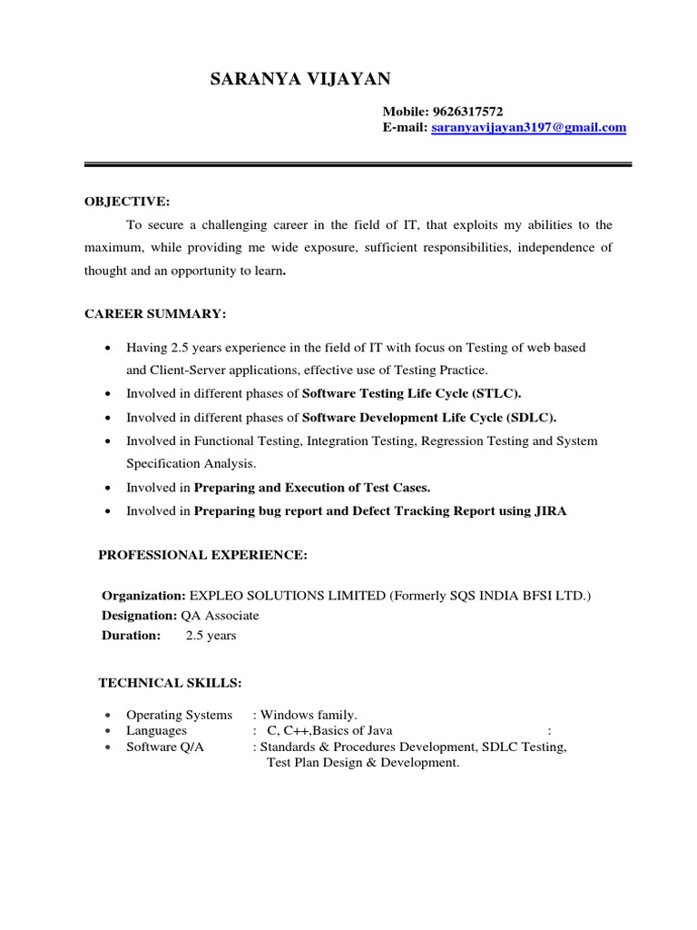 Saranya Vijayan Resume | PDF | Software Testing | Software Development ...
