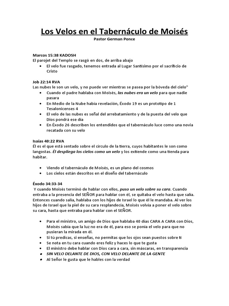 6-8-19-M-Los Velos en el Tabernáculo de Moisés | PDF | Velo | Moisés
